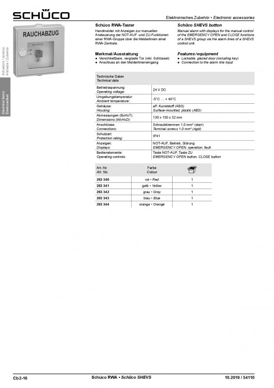 263340 Schüco RWA-Taster rot 24VDC, 103,21 EUR