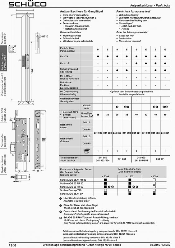 241921 Schüco RF-Panikschloss B 1821 B 40/92/9 F270x28 RV:3mm, 226,72 EUR