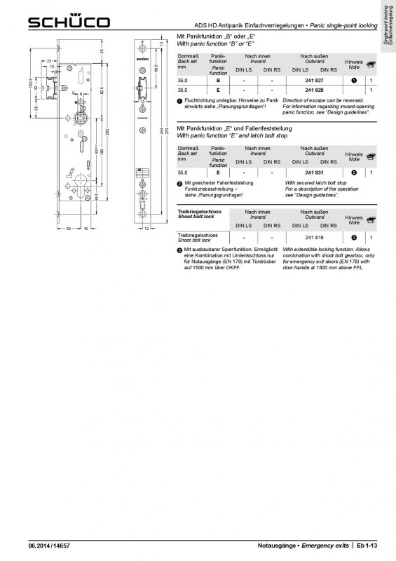 241829 Schüco ADS HD SV-Panikschloss 1917 E 2flg. 35/92/9 F270x24 ohne ...